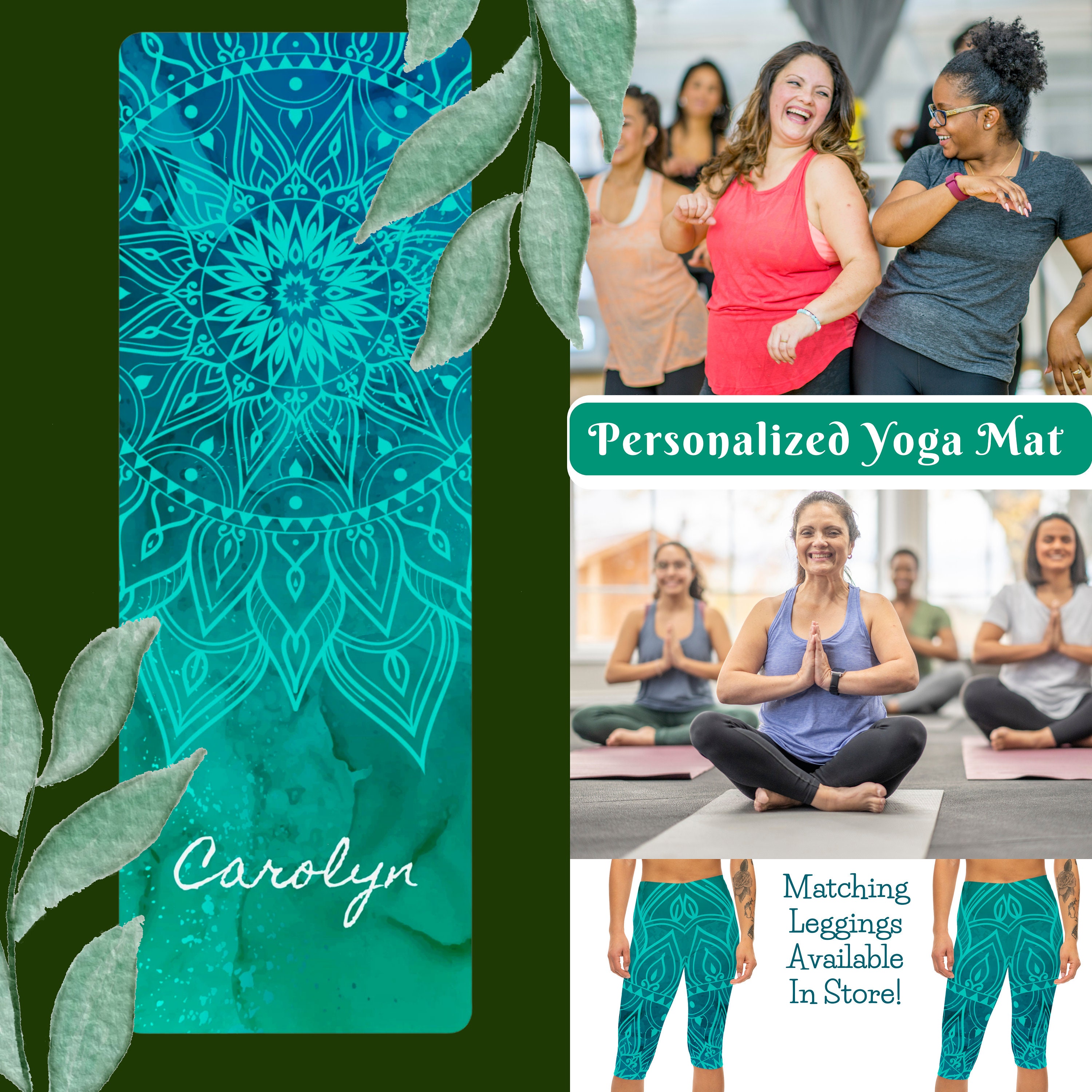 Yoga Mat Personalized Mandala Yoga Mat Green With Name Custom Yoga Mat ...