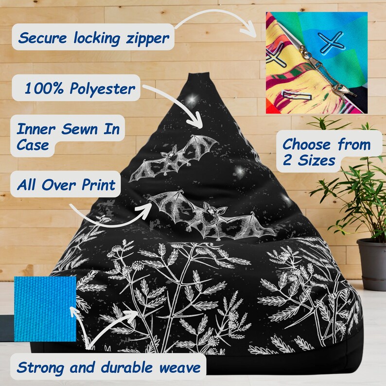 Bean Bag Bats Gothic Bats Bean Bag Chair Cover Bat Bean Bag Black ...