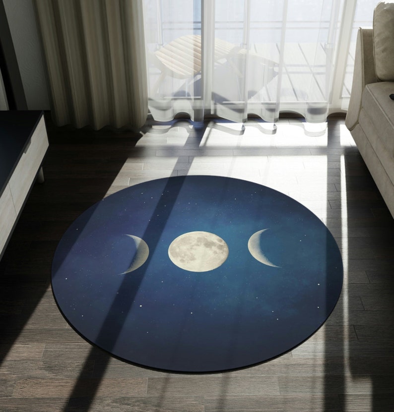 Moon Phases Area Rug, Round Moon Phases Carpet, Spiritual Floor Rug ...