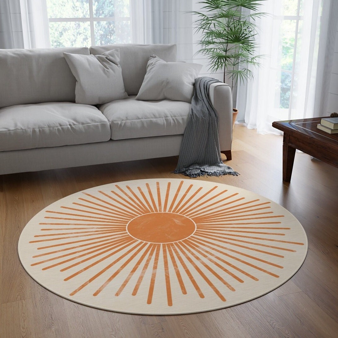 Round Rug Boho Sun Area Rug Retro Sun Floor Rug Sunset Carpet - Etsy