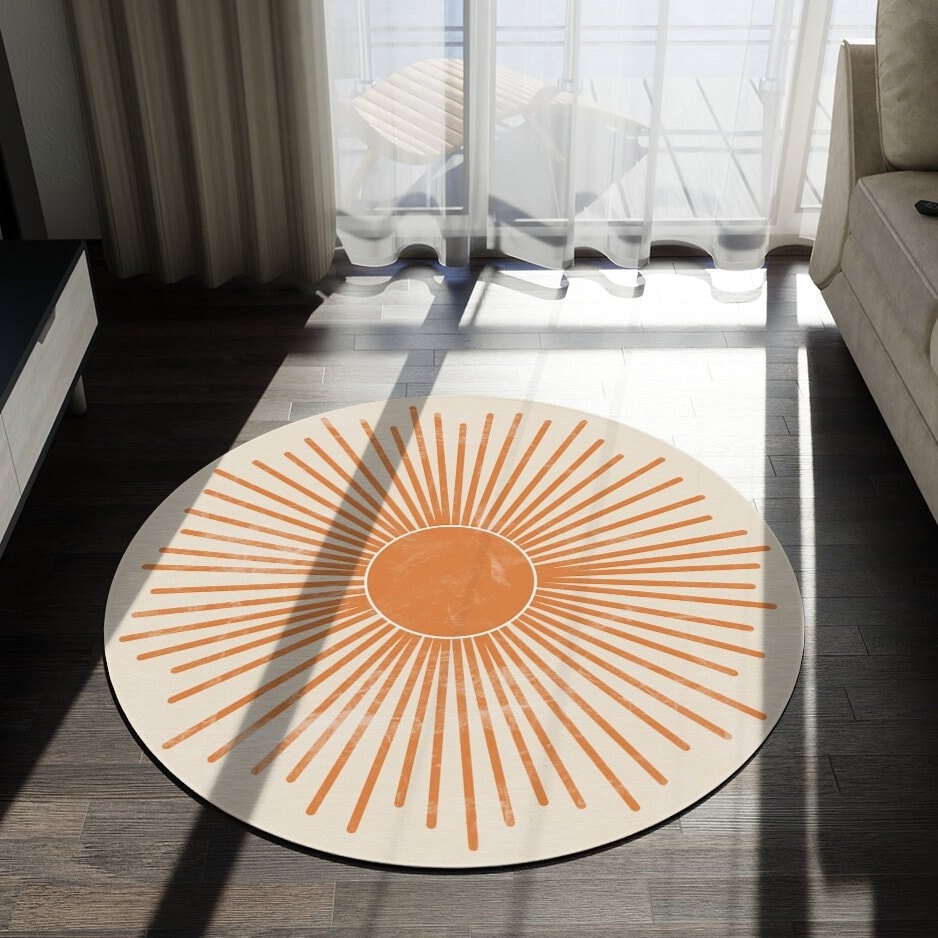 Round Rug Boho Sun Area Rug Retro Sun Floor Rug Sunset Carpet - Etsy