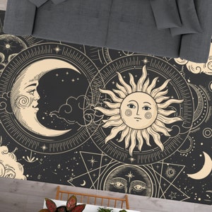 Rug Sun and Moon Celestial Zodiac Tarot Black Area Rug Astrology Gifts ...