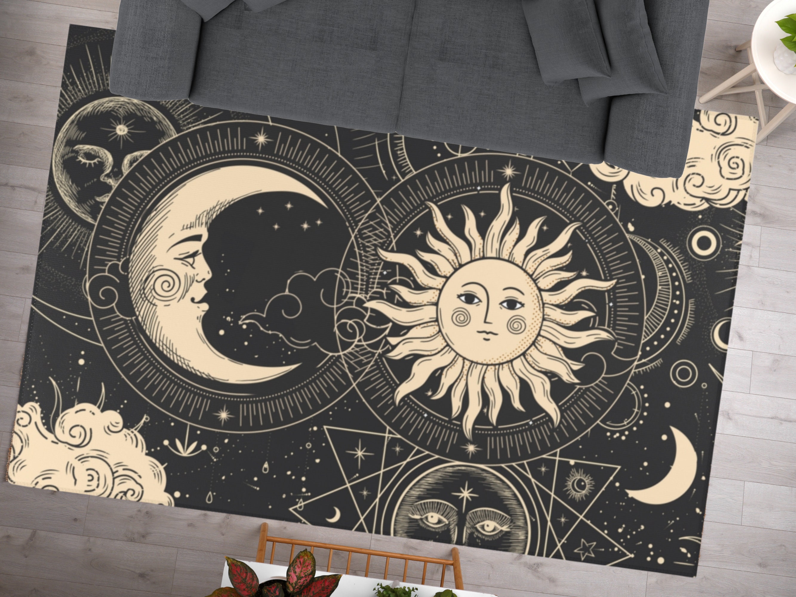 Rug Sun and Moon Celestial Zodiac Tarot Black Area Rug - Etsy