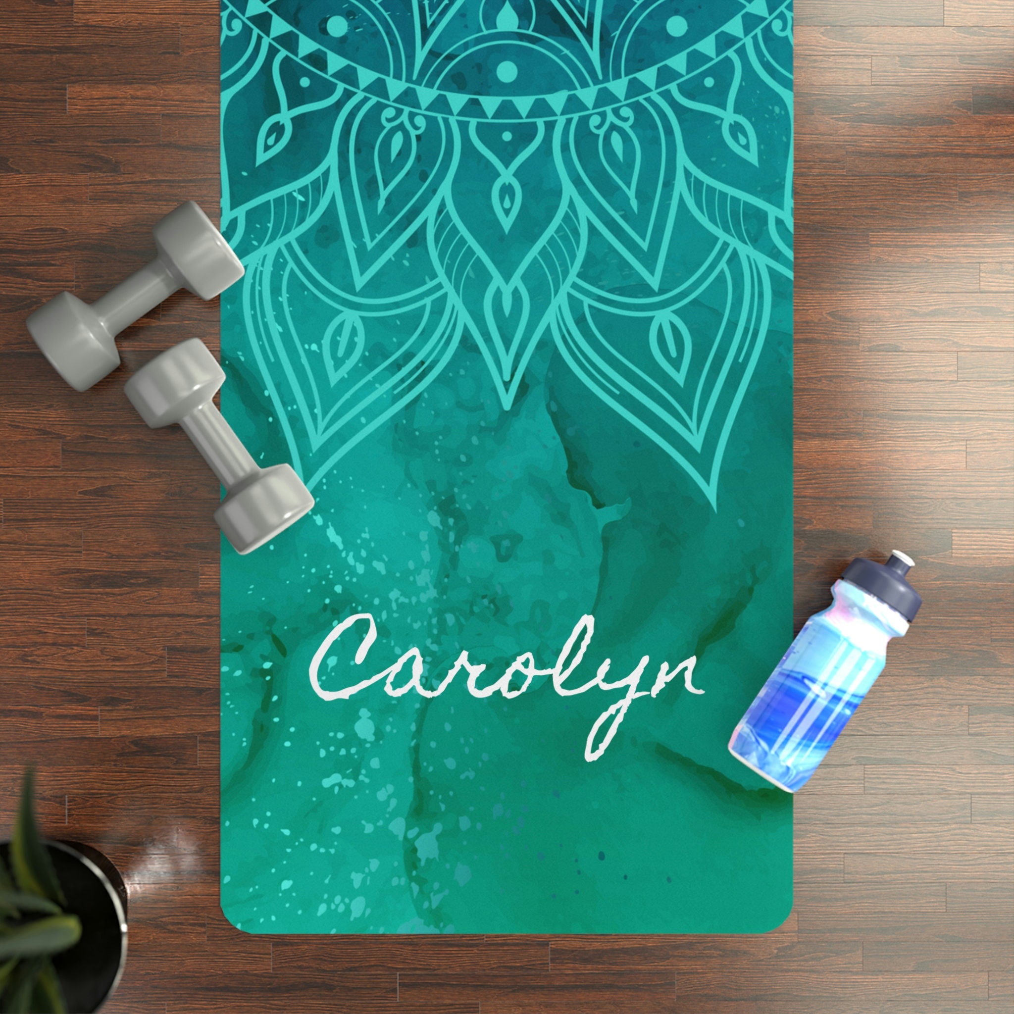 Yoga Mat Personalized Mandala Yoga Mat Green With Name Custom Yoga Mat ...