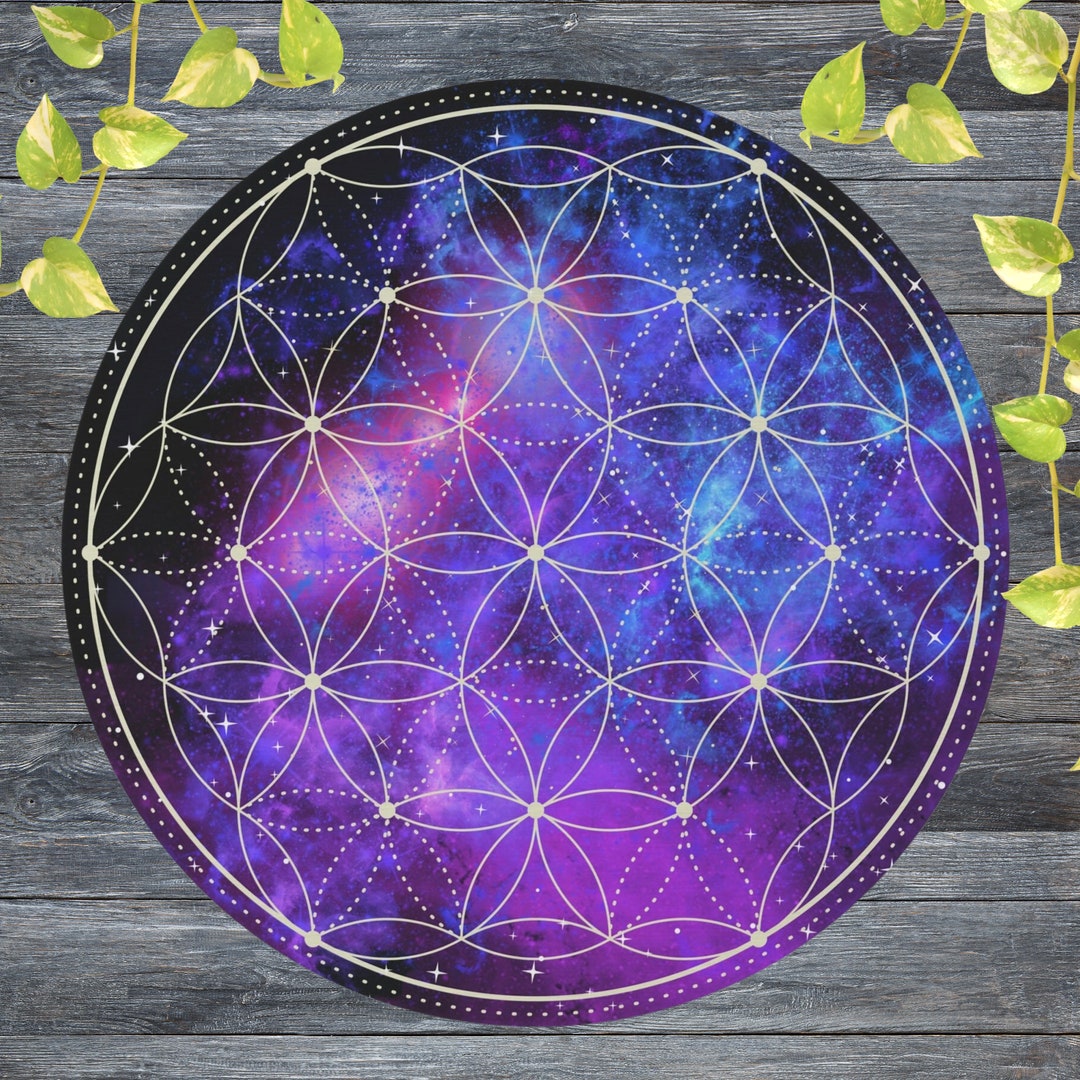 Round Rug Purple Flower of Life Area Rug Sacred Geometry Rug Celestial ...