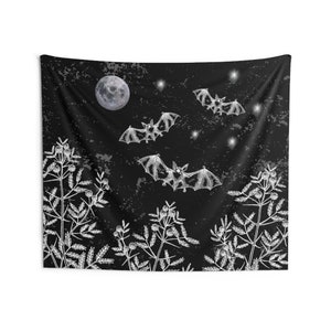 Gothic Bats Tapestry, Gothic Tapestry, Black and White Bat Tapestry ...