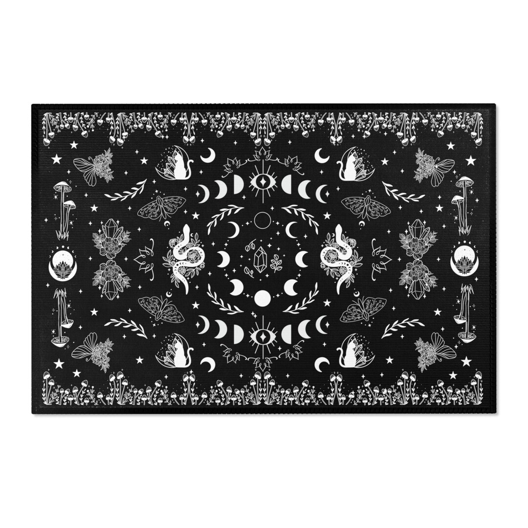 Floor Rug Witchy Rug Black Zodiac Tarot Black Witch Area Rug Sun and ...