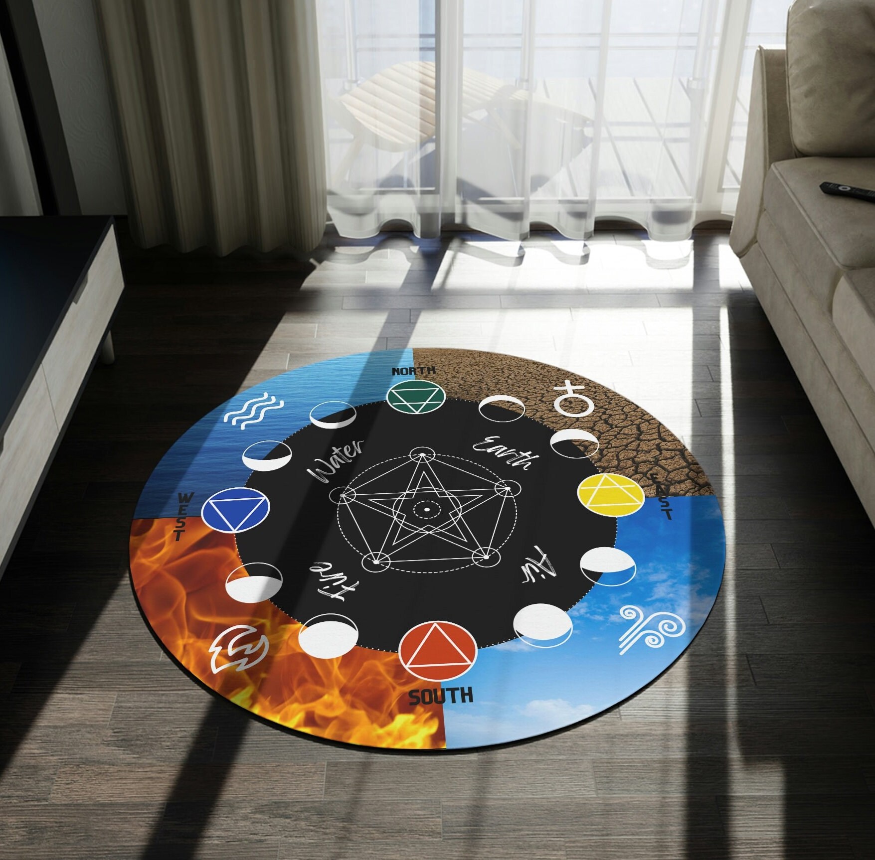 Circle Casting Rug, Round Elements Rug, Spiritual Rug, Witchy Elements ...
