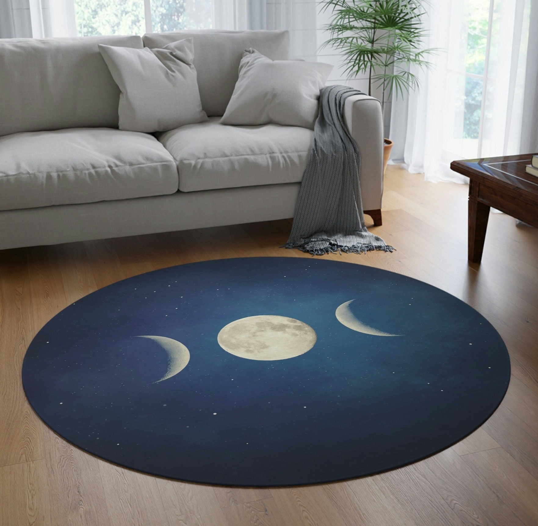 Moon Phases Area Rug, Round Moon Phases Carpet, Spiritual Floor Rug ...
