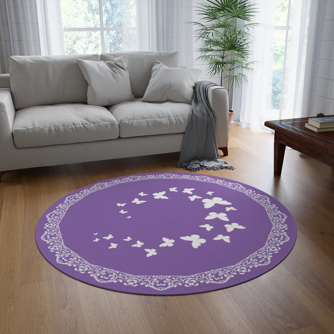 Round Rug Butterflies Purple Butterfly Rug Butterflies Floor - Etsy