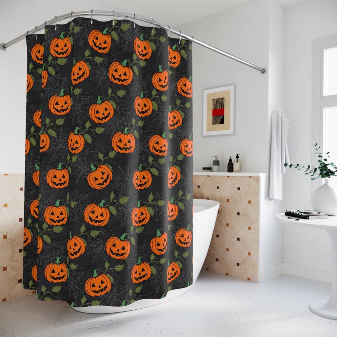 Shower Curtain Vintage Halloween Shower Curtain Pumpkin Shower Etsy