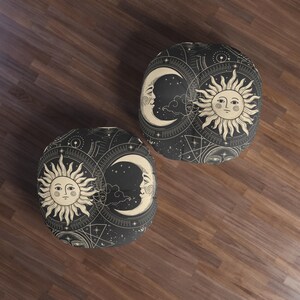 Celestial Boho Tufted Floor Pillow Round, Sun and Moon Meditation Cushion, Decorative Mandala ...
