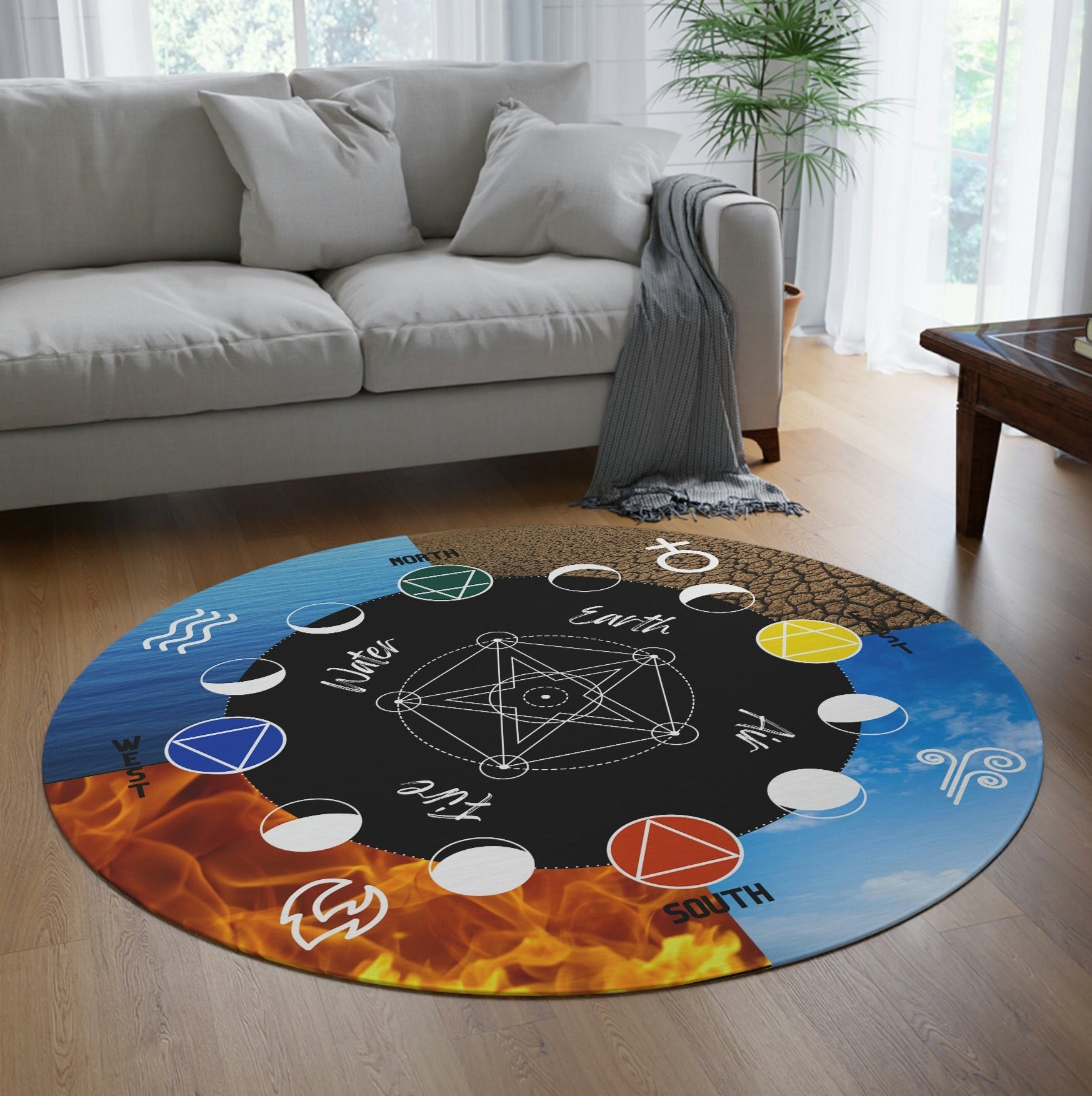 Circle Casting Rug, Round Elements Rug, Spiritual Rug, Witchy Elements ...