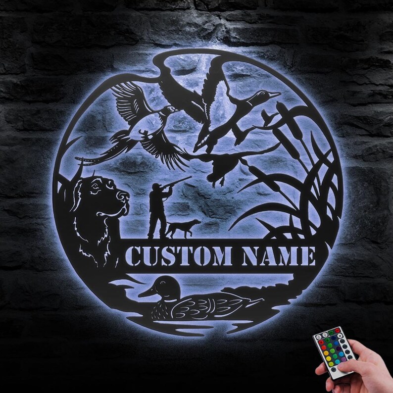 Custom Pheasant Duck Geese Labrador Dog Hunting Metal Wall Art LED ...