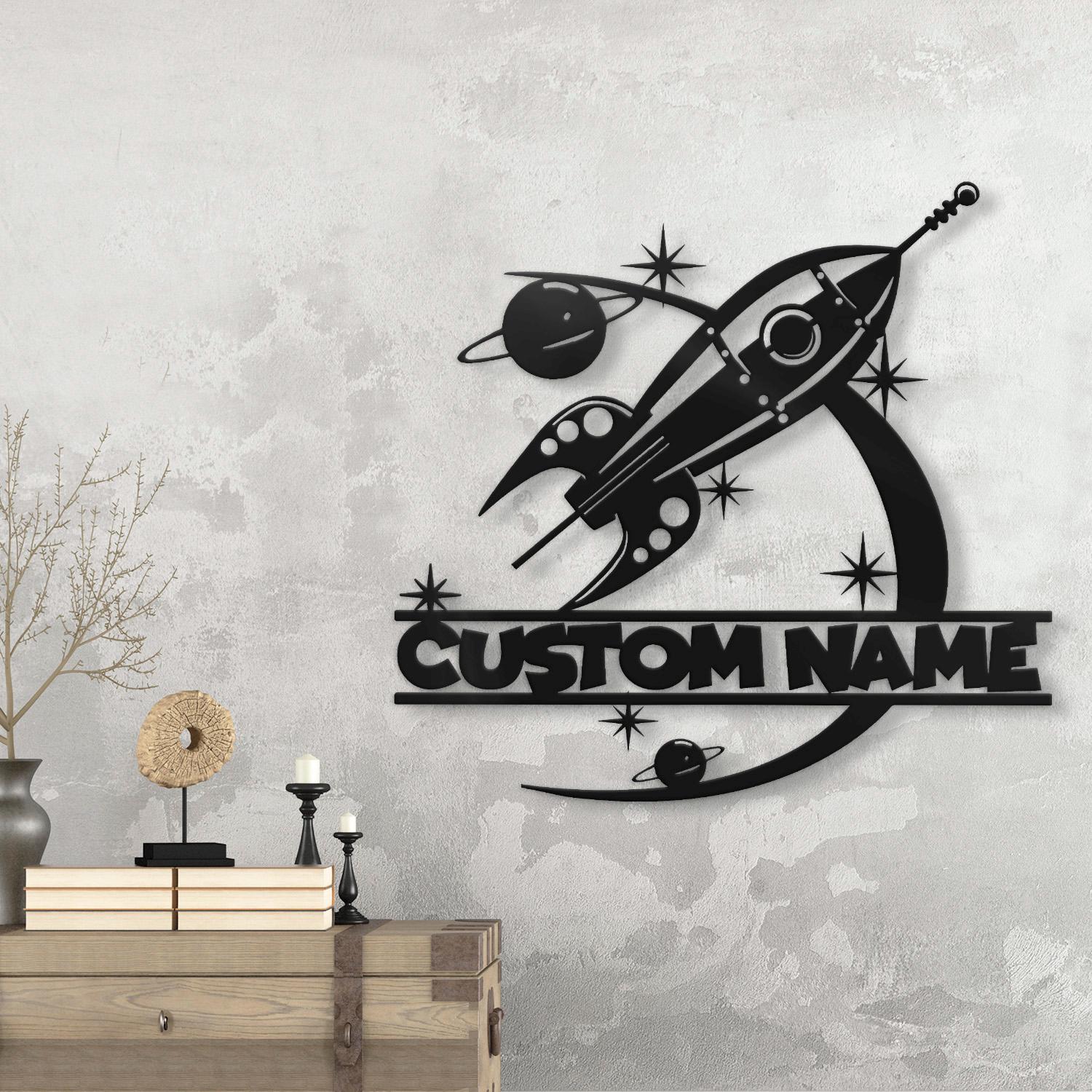 Custom Spaceship Metal Wall Art LED Light Personalized Rocket Name Sign ...