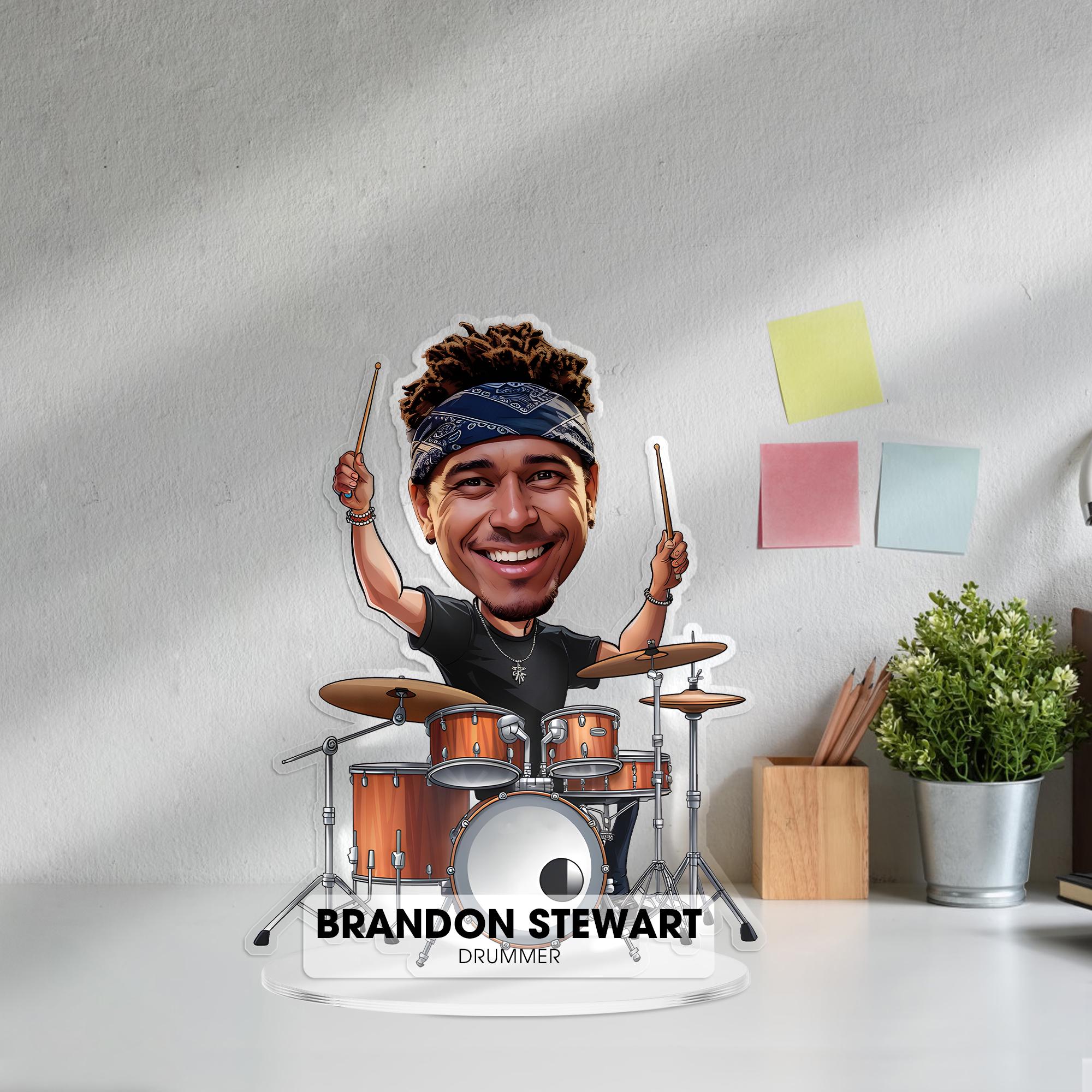 Custom Drummer Figurine Trinket Caricature Portrait Desk Name Plate ...