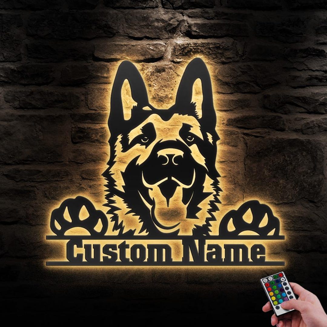 Custom German Shepherd Metal Wall Art LED Light Personalized GSD Dog ...