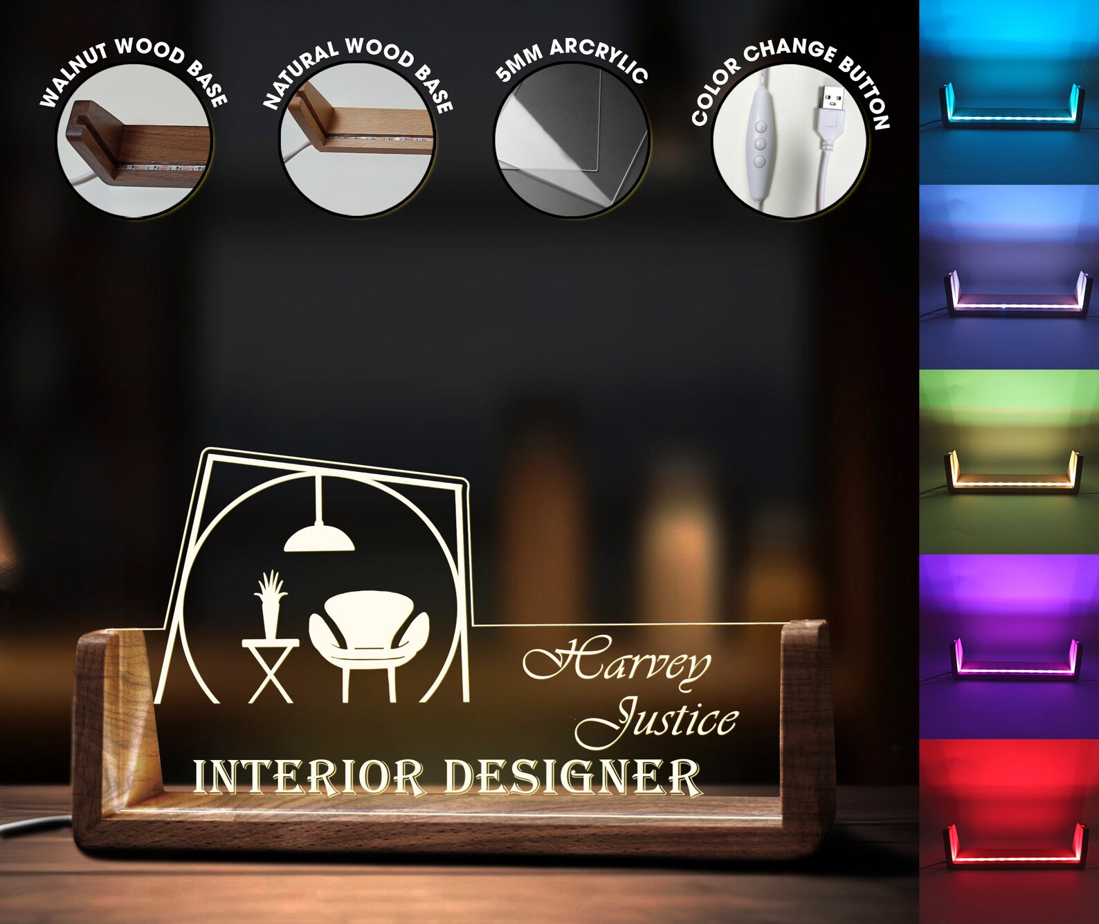 Custom Interior Designer Desk Name Plate Personalized Designer LED ...