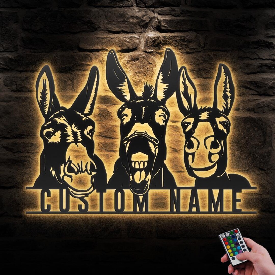 Custom Donkey Farmhouse Metal Wall Art LED Light Personalized Donkey ...