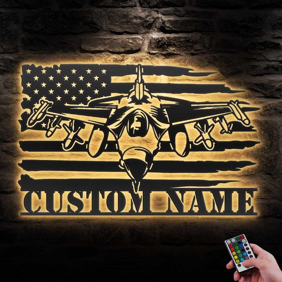 Custom US Fighter Jet Pilot Metal Wall Art LED Light Personalized ...