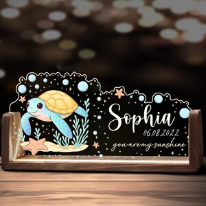 Custom Sea Turtle Night Light Personalized Name Acrylic Wooden Lamp Led ...