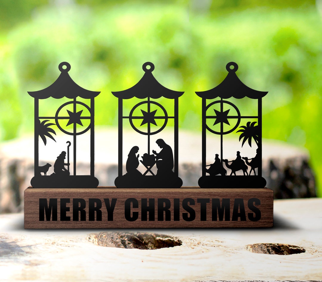 Custom Nativity Scene Christmas Desk Name Plate Wedge Personalized ...