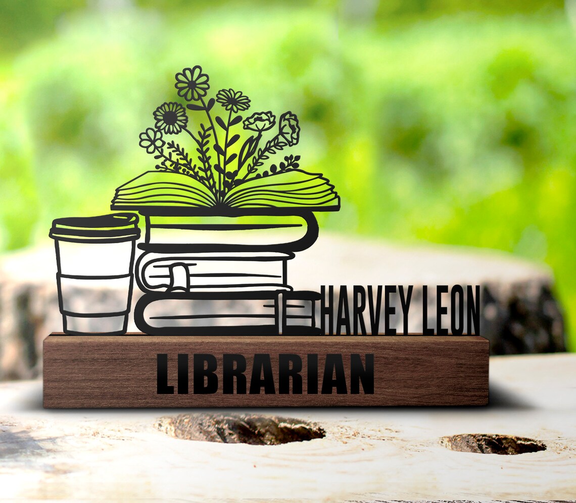 Custom Librarian Desk Name Plate Wedge Personalized Library Nameplate ...