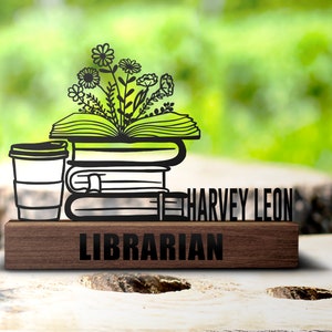 Custom Librarian Desk Name Plate Wedge Personalized Library Nameplate ...