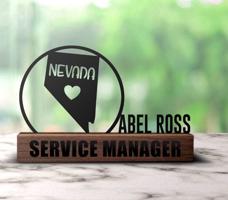 Custom Nevada Map Desk Name Plate Wedge, Personalized Born in Nevada ...