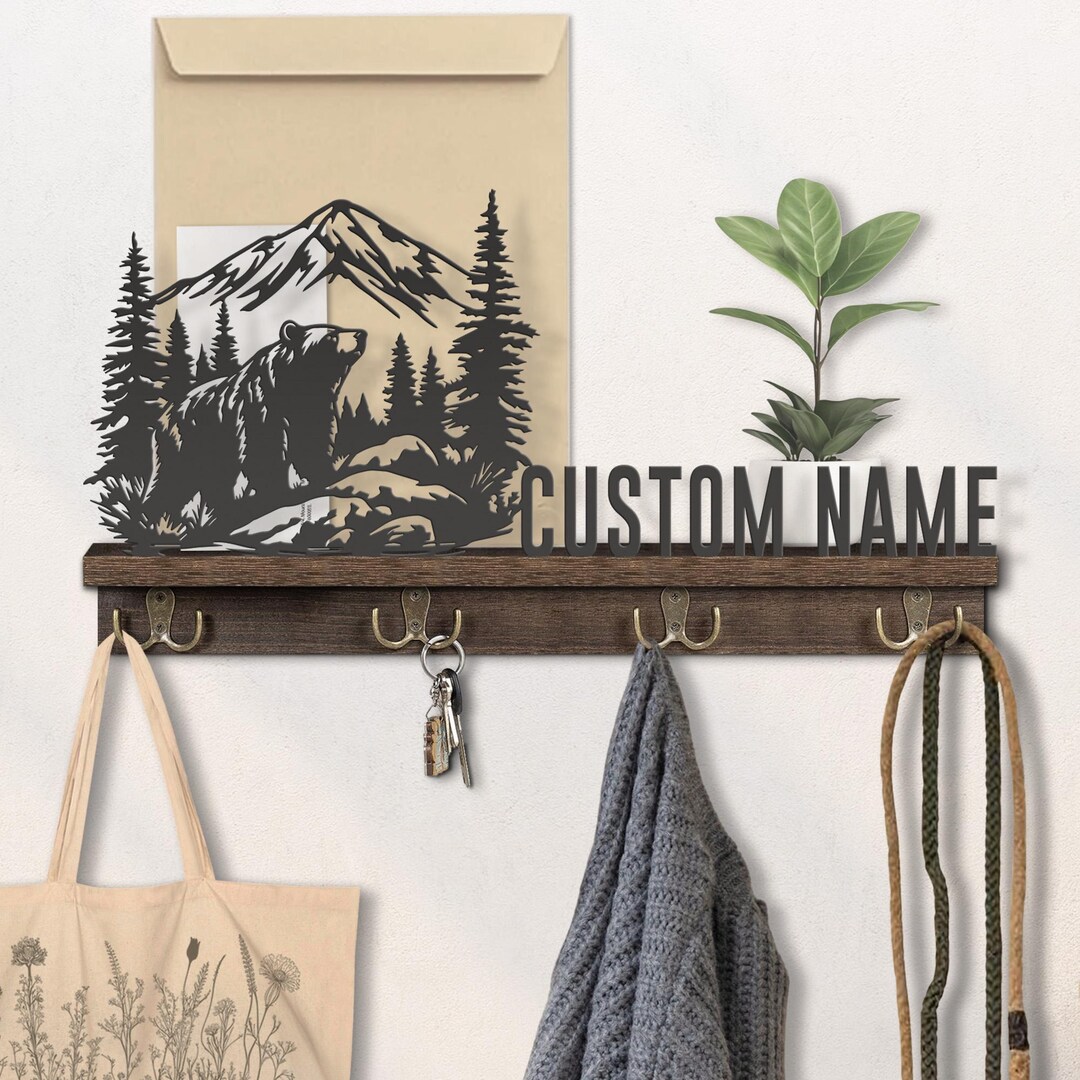 Custom Bear Scene Wooden Shelf Metal Wall Art Personalized Wildlife ...