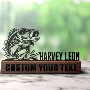Custom Bass Fish Desk Name Plate Wedge Personalized Fisher Nameplate ...