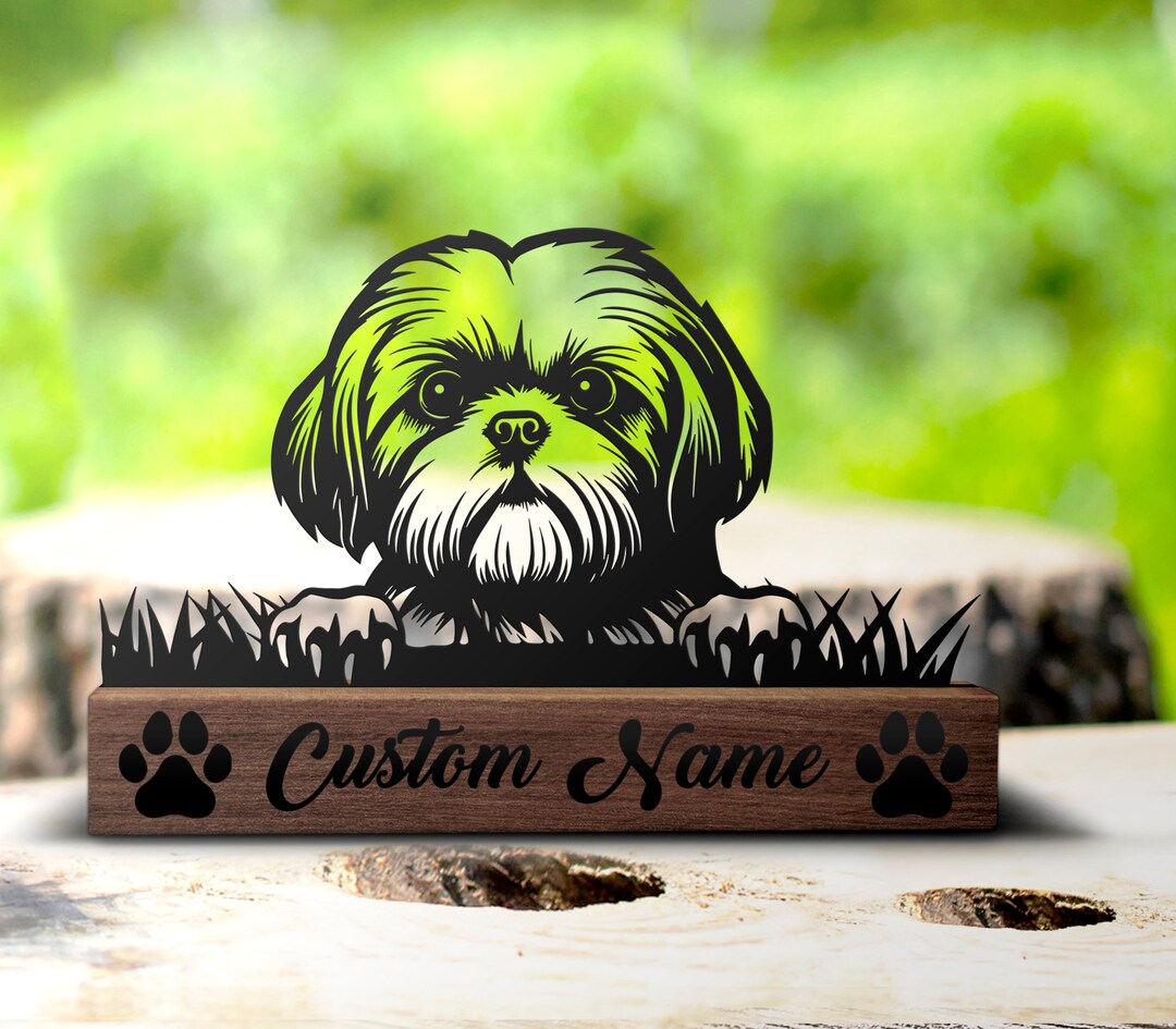 Custom Shih Tzu Dog Desk Name Plate Wedge Personalized Peeking Dog ...