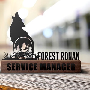 Custom Howling Wolf Desk Name Plate Wedge, Personalized Nameplate Wild ...