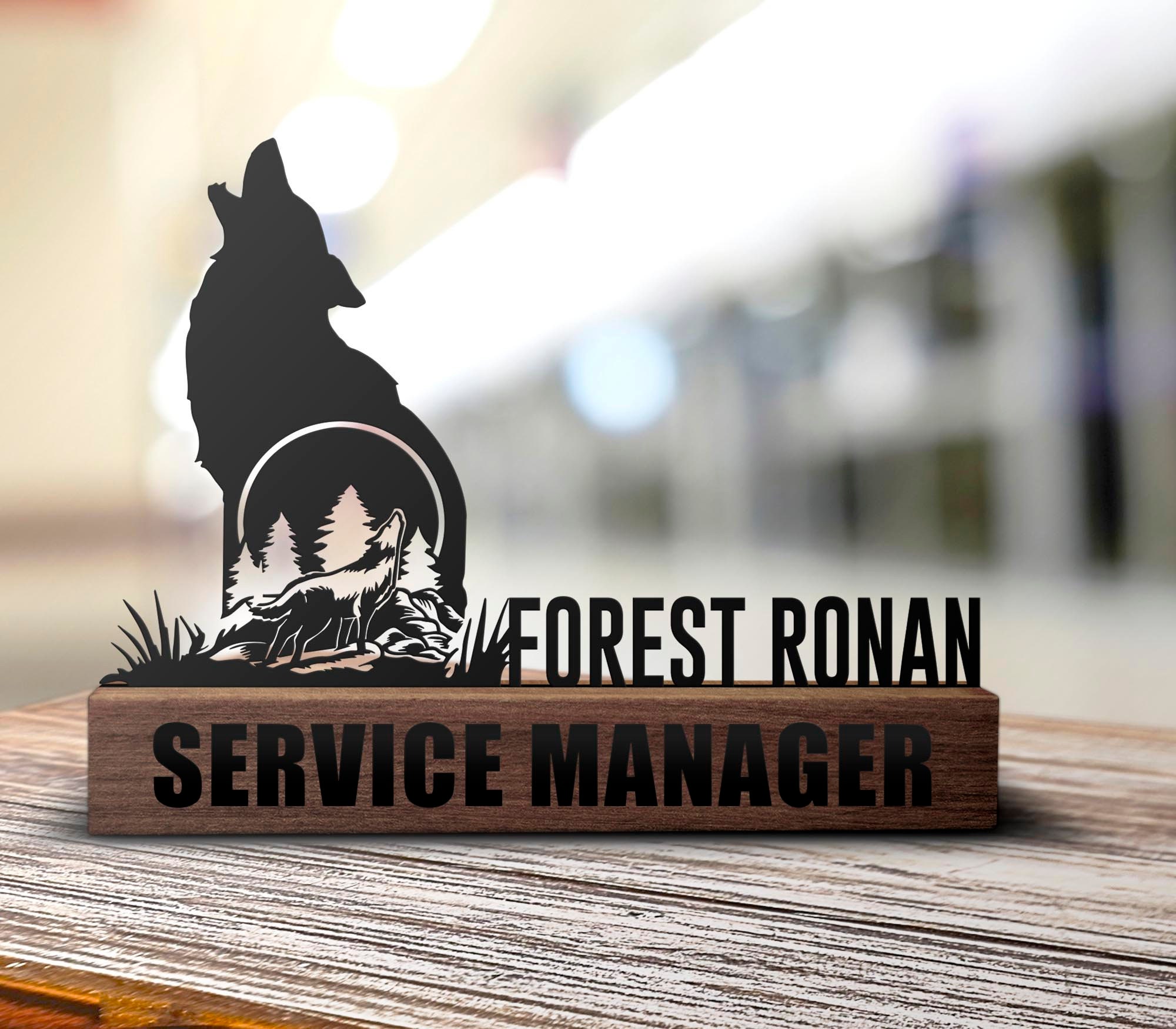 Custom Howling Wolf Desk Name Plate Wedge, Personalized Nameplate Wild ...