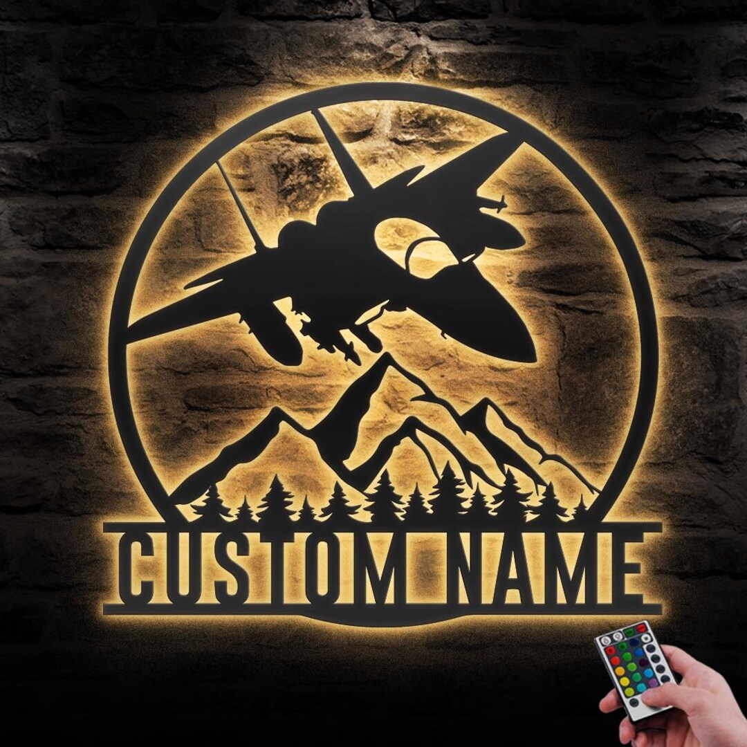 Custom Jet Fighter Metal Wall Art LED Light Personalized Pilot Name ...