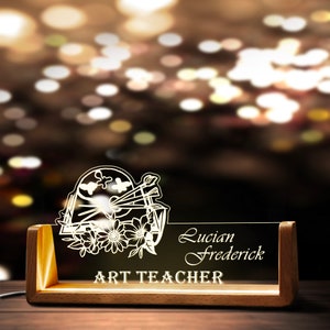Custom Art Teacher Gift Desk Name Plate Personalized LED Light Wooden ...