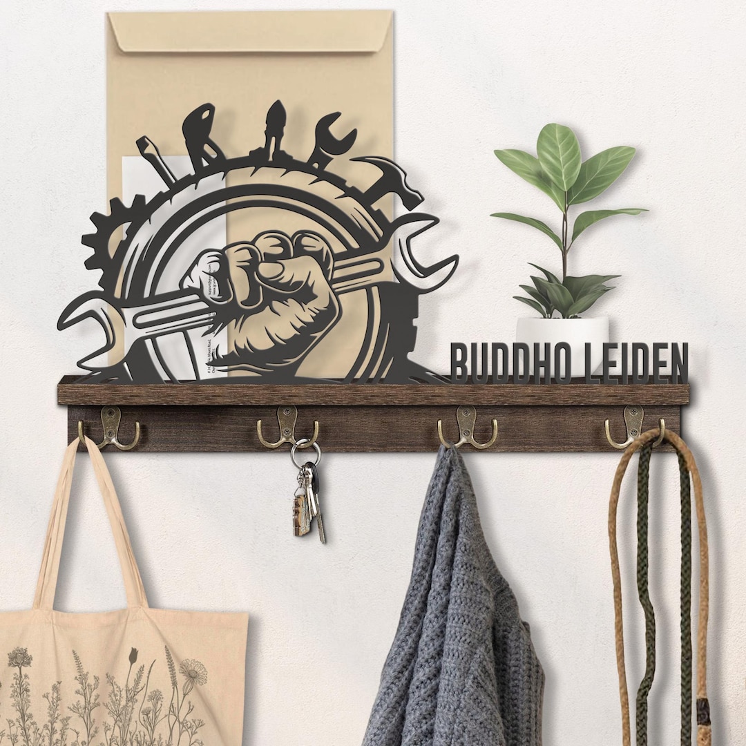 Custom Mechanic Wooden Floating Shelf With Hooks Personalized ...
