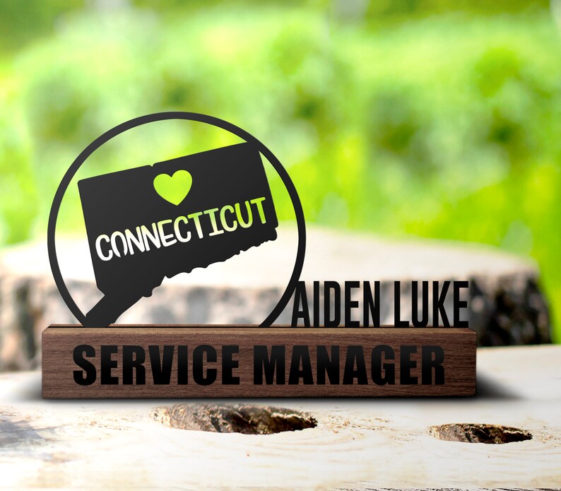 Custom Connecticut Map Desk Name Plate Wedge Personalized - Etsy