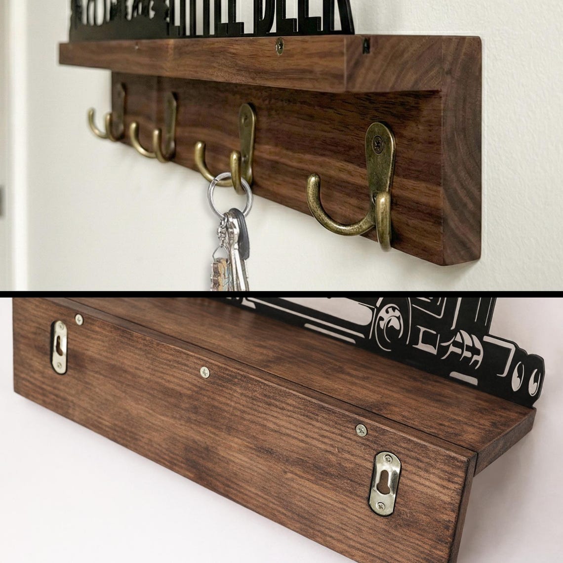 Custom Rooster Wooden Metal Wall Floating Shelf With Hook Personalized ...