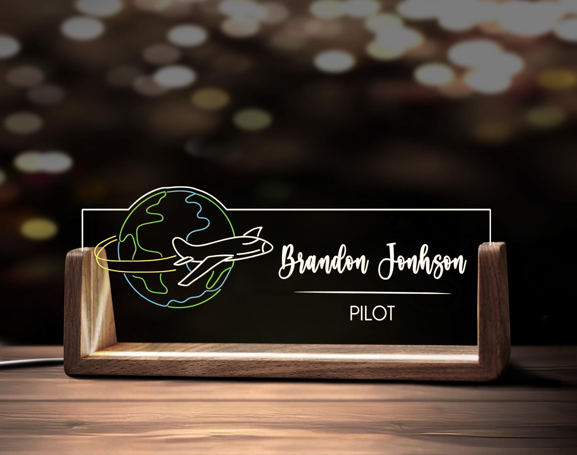 Custom Pilot Desk Name Plate Personalized Airplane Aircraft Acrylic ...