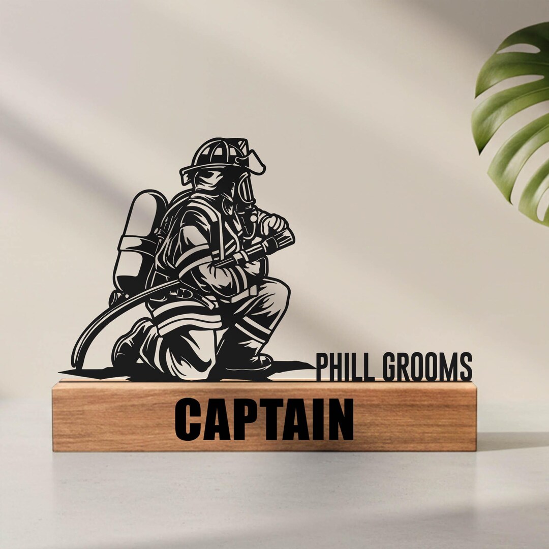 Custom Firefighter Desk Name Plate Wedge Personalized Fireman Nameplate ...