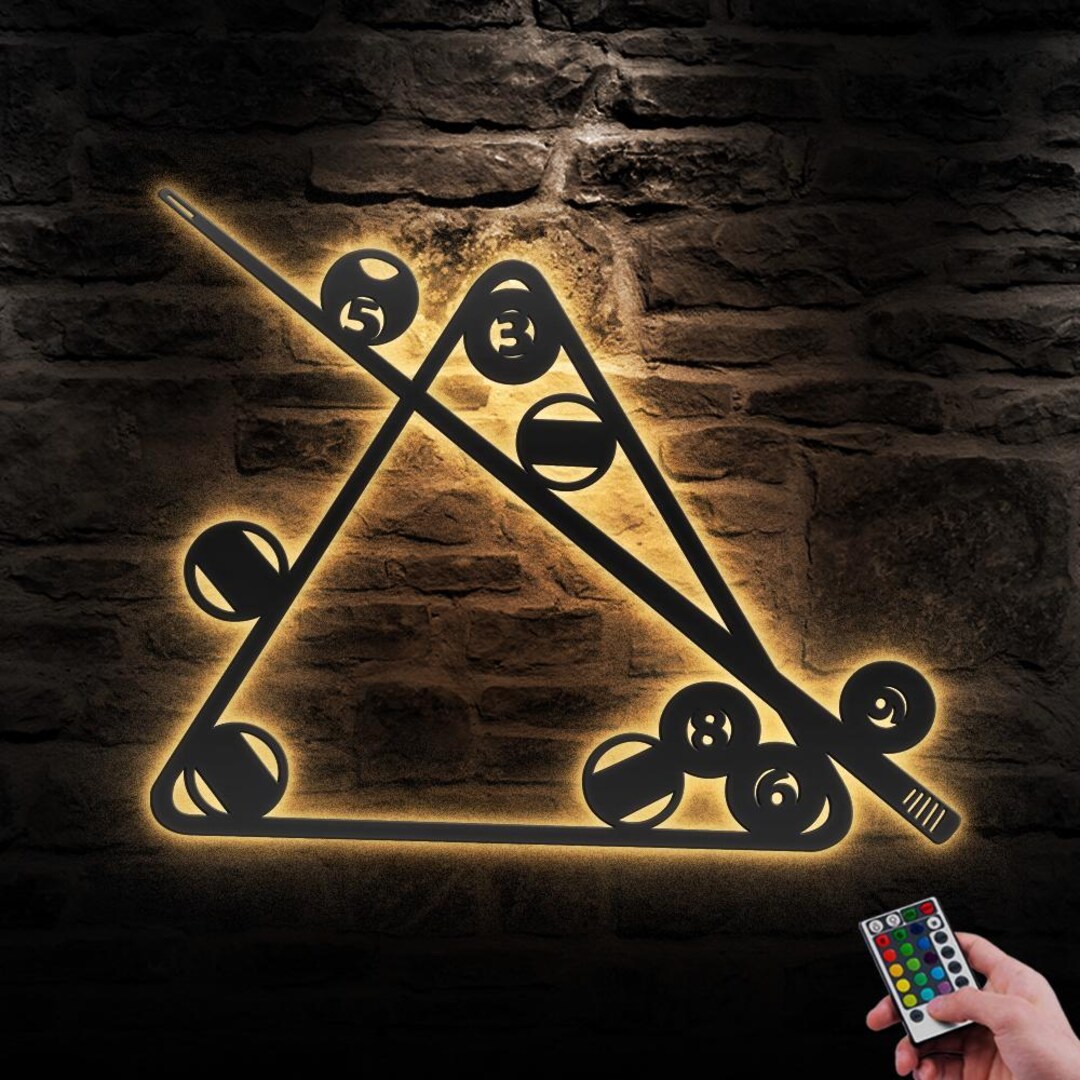 Billiards Metal Wall Art With LED Light Snooker Billiards Player Sign ...