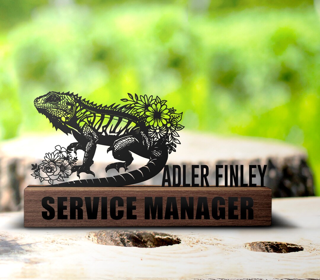 Custom Iguana Desk Name Plate Wedge, Personalized Lizard Nameplate ...