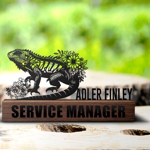 Custom Iguana Desk Name Plate Wedge, Personalized Lizard Nameplate ...