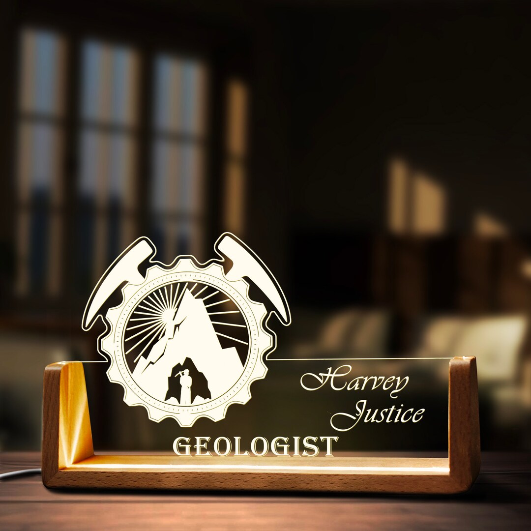 Custom Geologist Desk Name Plate Personalized Geology LED Light Wooden ...