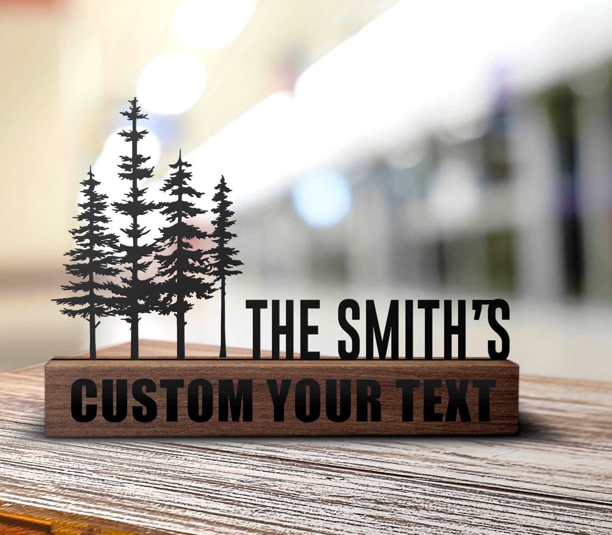 Custom Nature Wispy Pine Tree Desk Name Plate Wedge Personalized Cedar ...