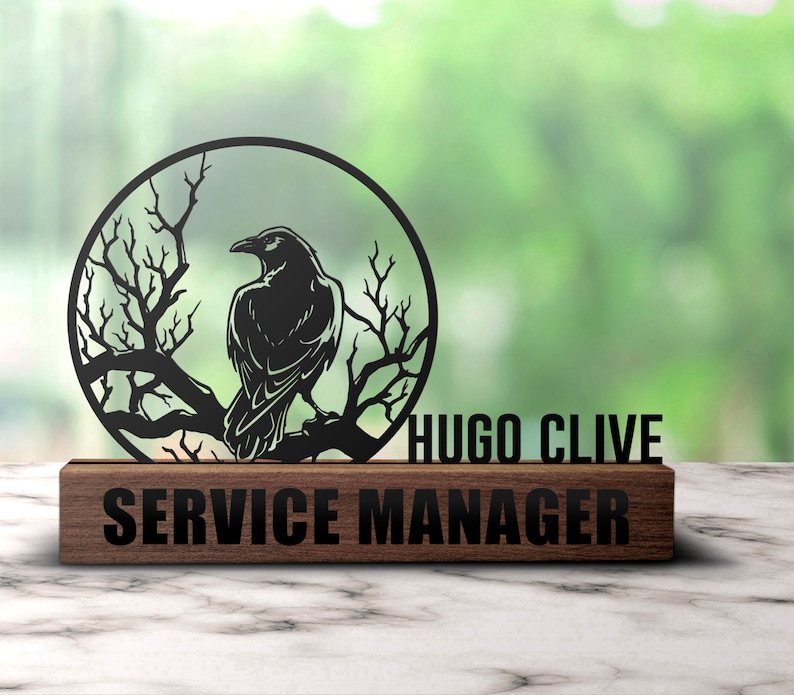 Custom Raven Desk Name Plate Wedge Personalized Black Horror - Etsy