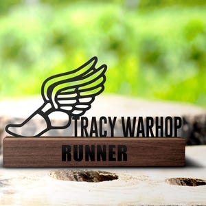 Custom Track Shoe With Wings Running Desk Name Plate Wedge Personalized ...