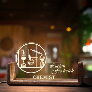 Custom Chemistry Teacher Desk Name Plate Personalized Chemist LED Light ...