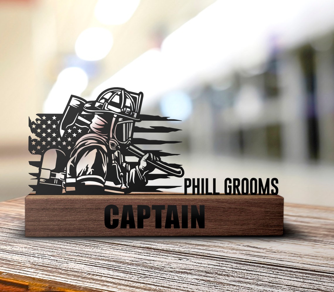 Custom Firefighter Desk Name Plate Wedge Personalized Fireman Nameplate ...